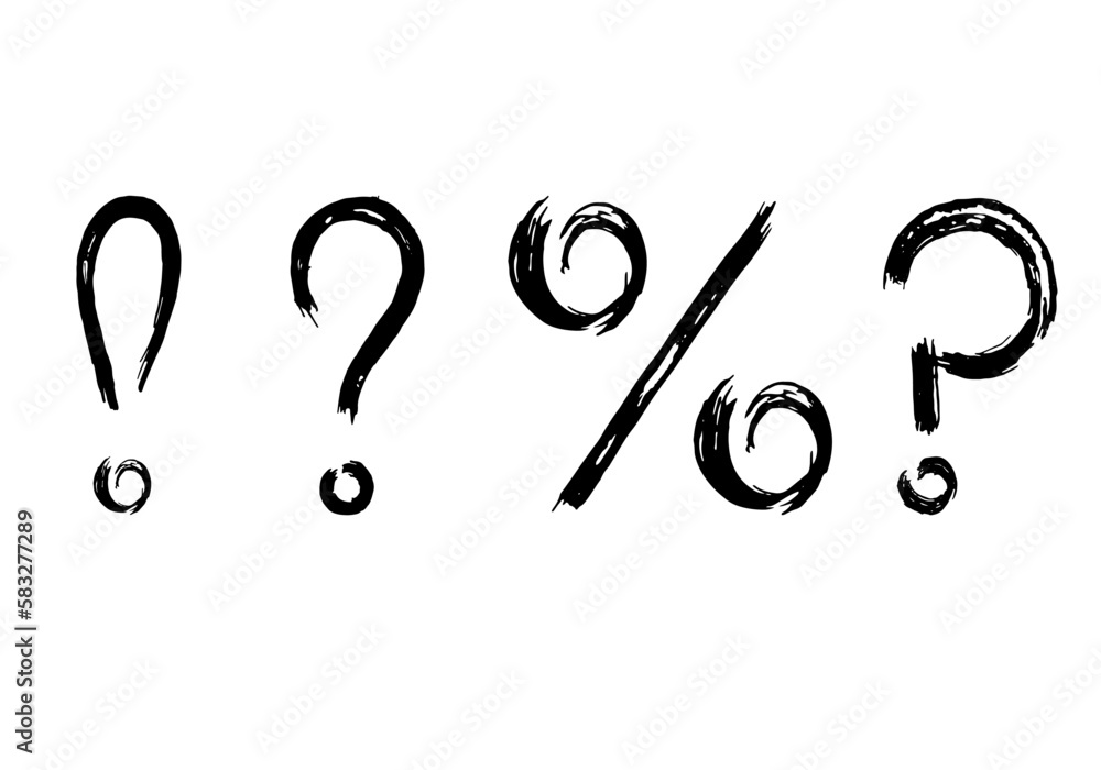 Punctuation characters with brush stroke texture isolated on white ...