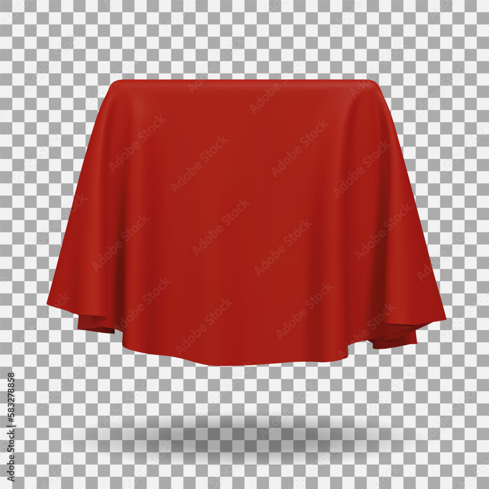 Red fabric covering a cube or rectangular shape with shadow. Can be ...