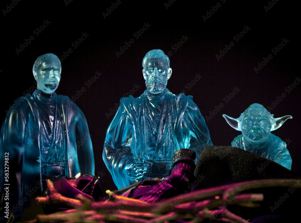 NEW YORK USA, NOV 14, 2017: Force Ghost of Anakin Skywalker, Obi Wan ...