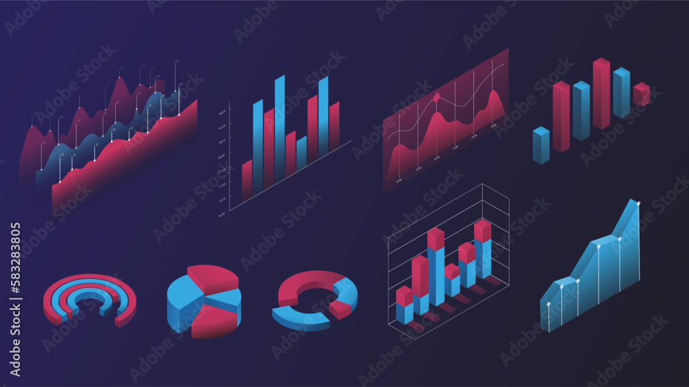 Vektorová grafika „Set of infographics. Collection of graphs and ...