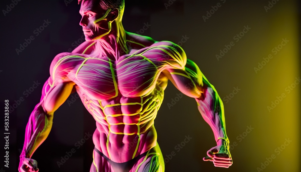 Anatomica body muscle fibers are visible . rengen neon . Creative ...