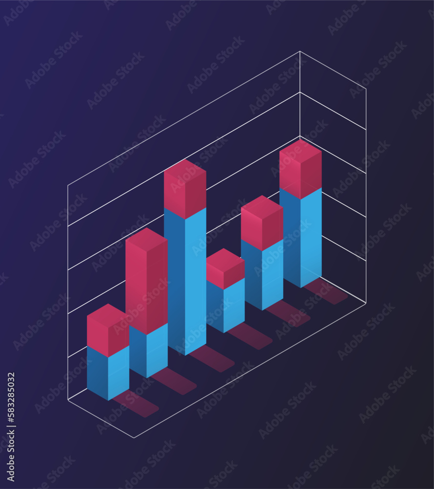 Red and blue charts. Data visualization and infographics. Work with ...