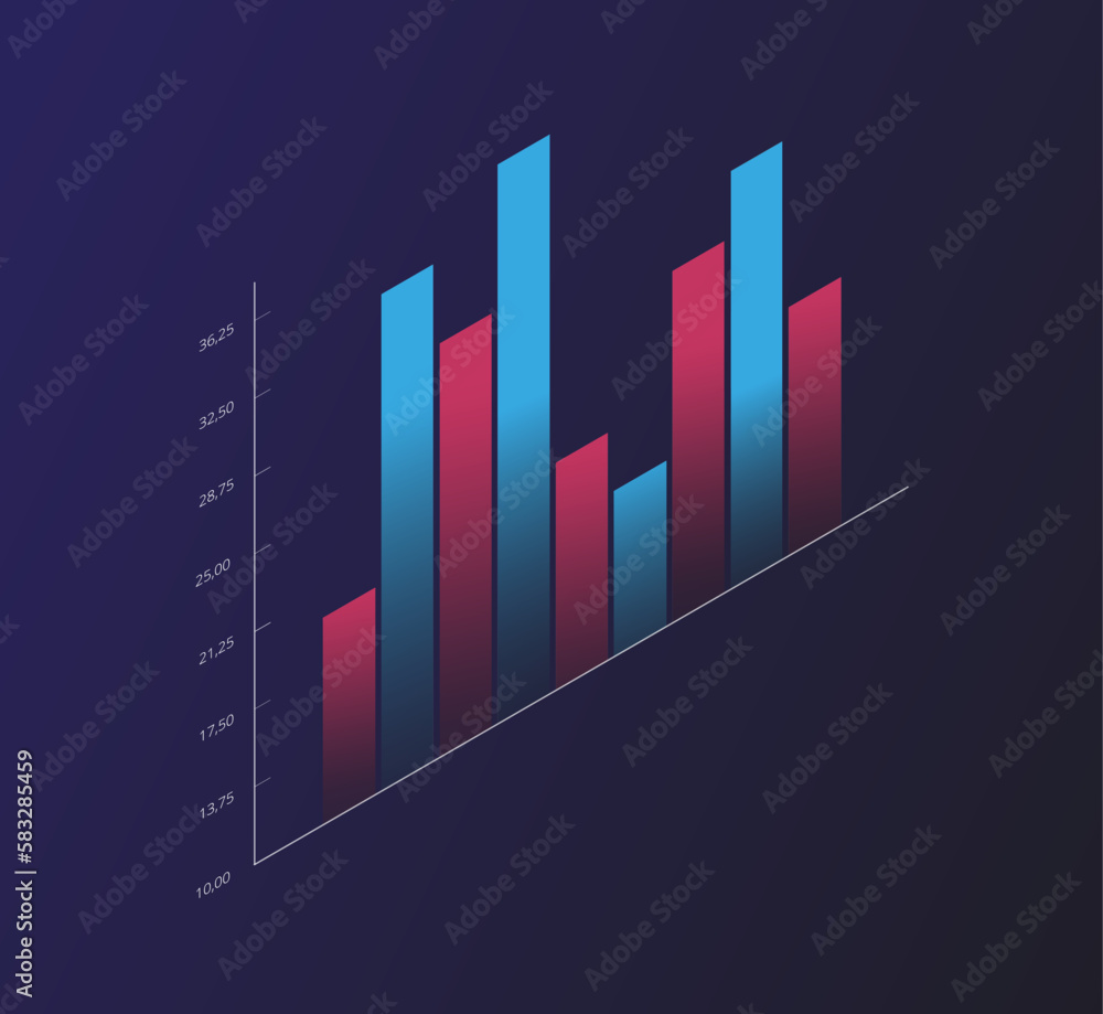 Red and blue charts. Multicolored columns of different sizes. Poster or ...