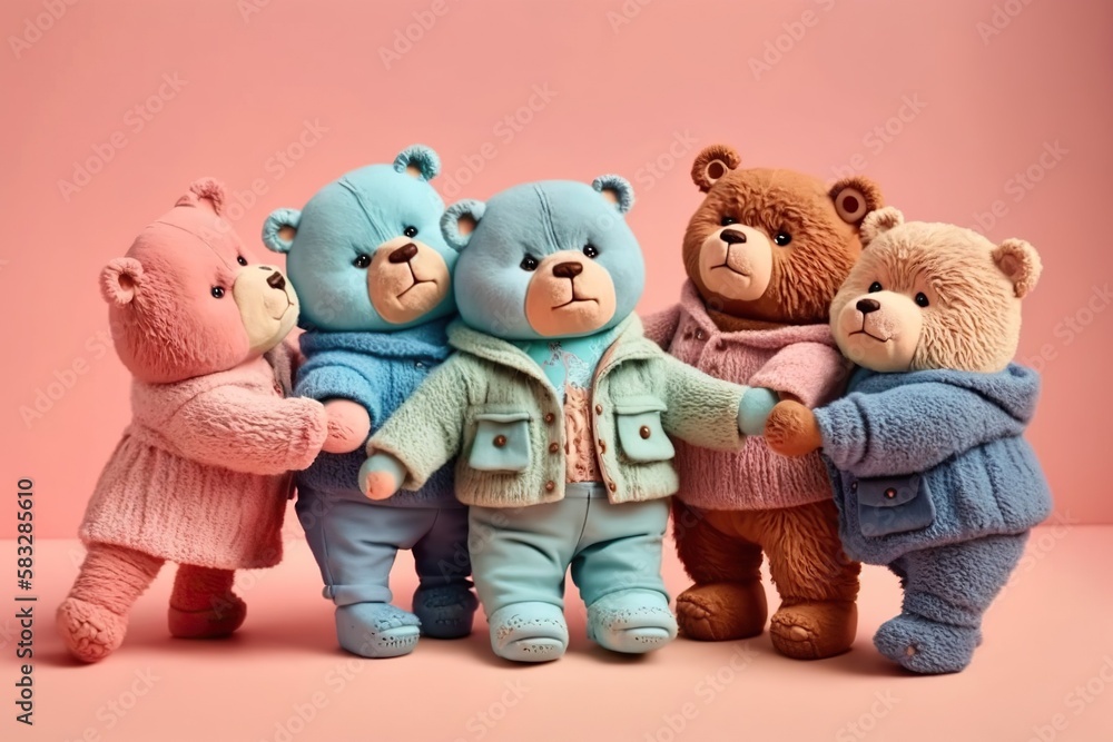 Group studio portrait of fat teddy bears in clothes, created with ...