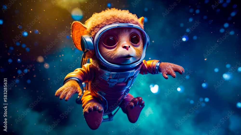 Baby monkey wearing an astronaut suit in the sky. Generative AI. Stock ...