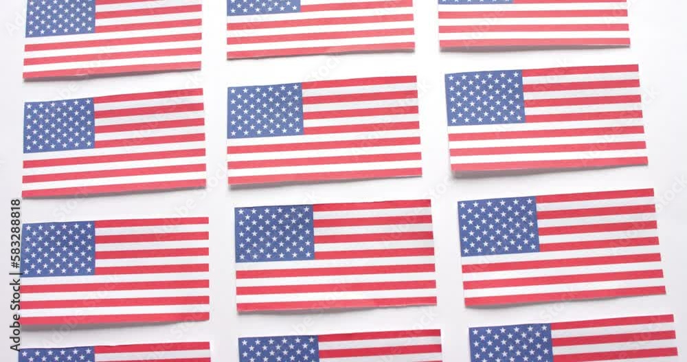 Multiple national flags of usa lying in row on white background Stock ...