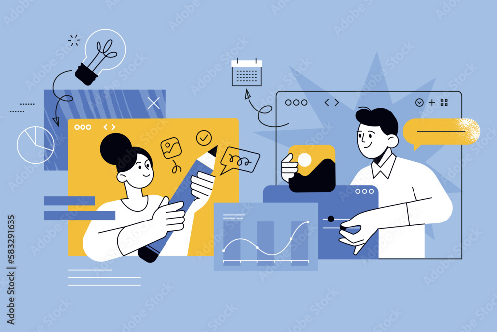 Vector illustration of creative project development. Creative concept ...