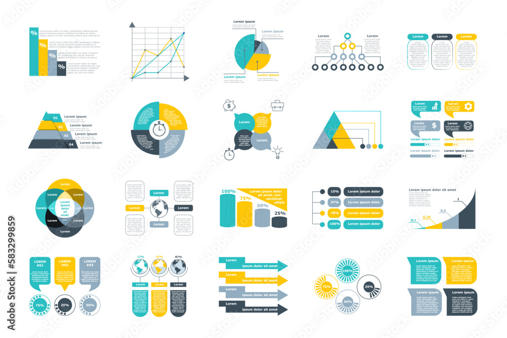 Set of infographics. Collection of graphs, charts and diagrams. Data ...