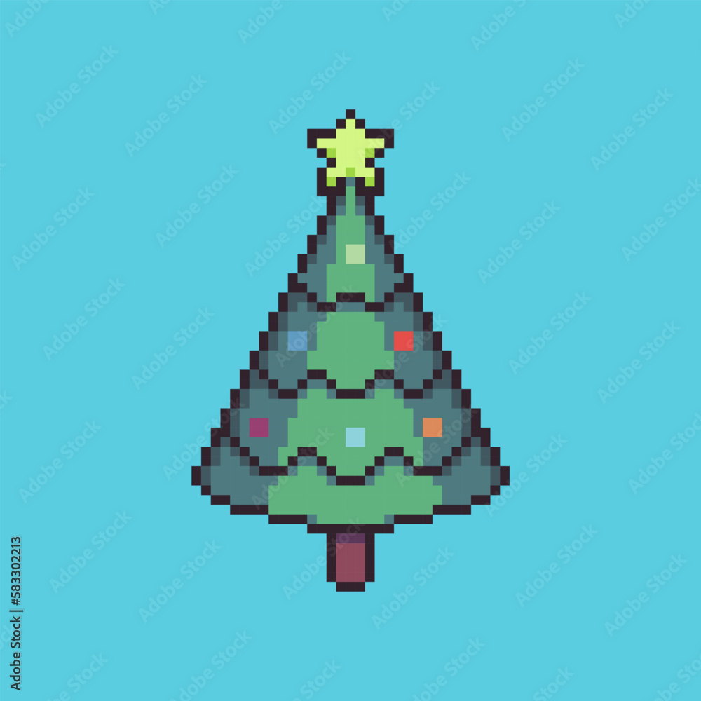 Pixel art illustration christmas tree. Pixelated christmas tree. green ...