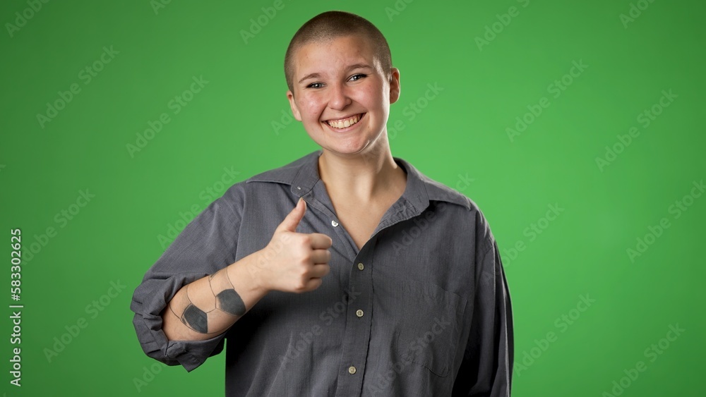 Smiling nod head yes gives thumbs up pretty gender fluid non binary ...