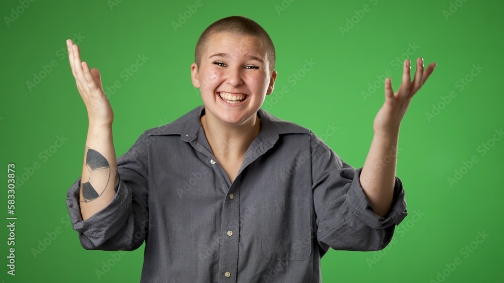Portrait of thinking, smart puzzled pensive young non binary gender ...