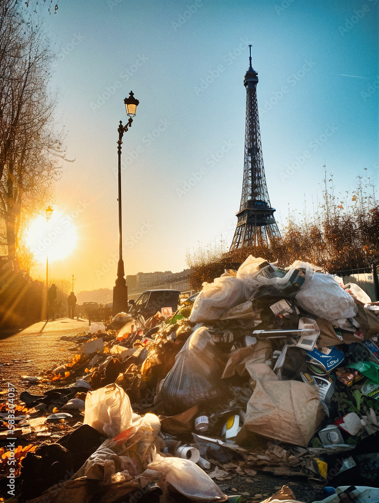 Garbage collectors strike, heaps of garbage in front of the Eiffel ...
