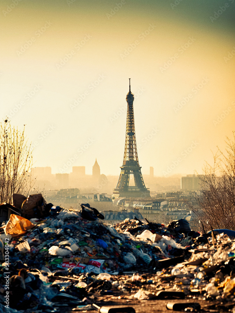 Garbage collectors strike, heaps of garbage in front of the Eiffel ...