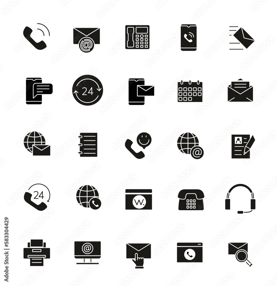 Contact us black icons set. Collection of graphic elements for website ...