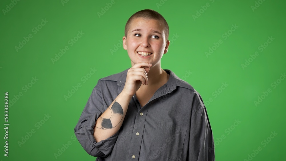 Portrait of young non binary gender fluid woman 20s remember great ...