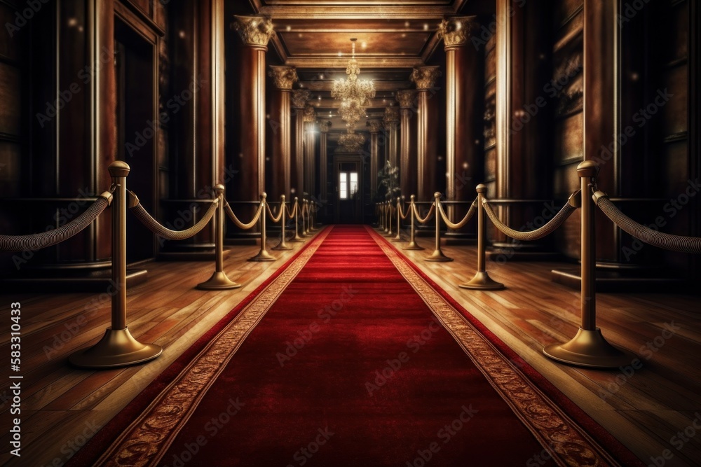 Luxury red carpet with selective focus. Blurred defocused background as ...