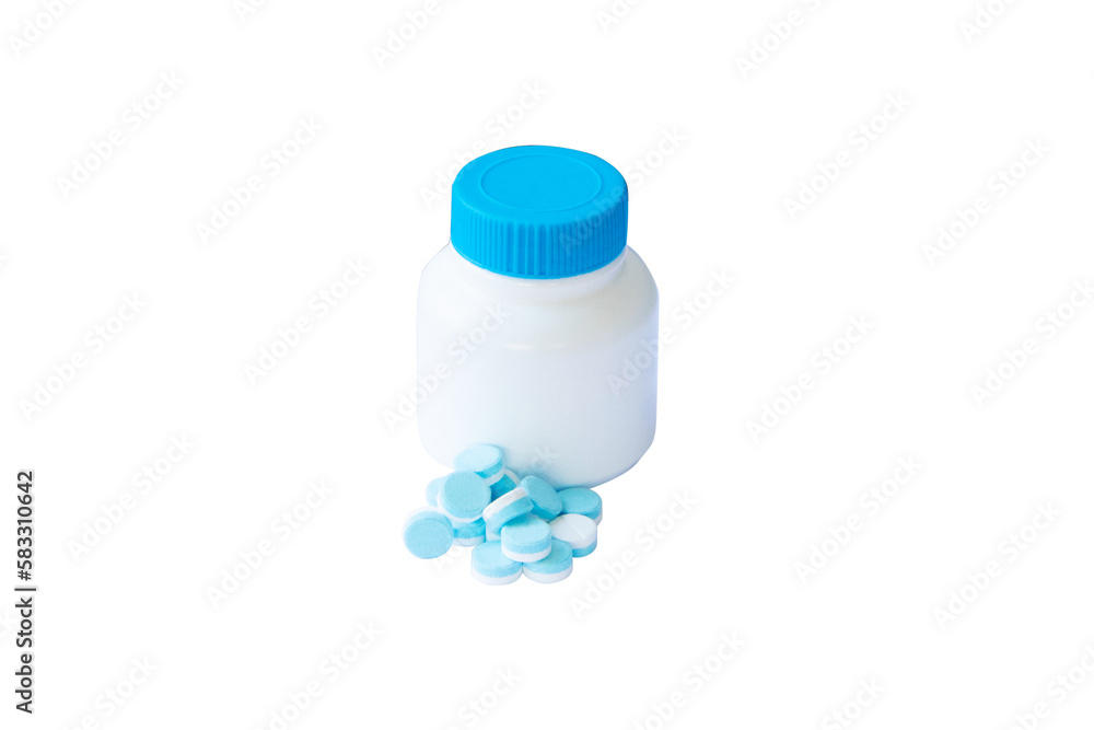 Paracetamol with a white plastic bottle with a blue cap also known or ...