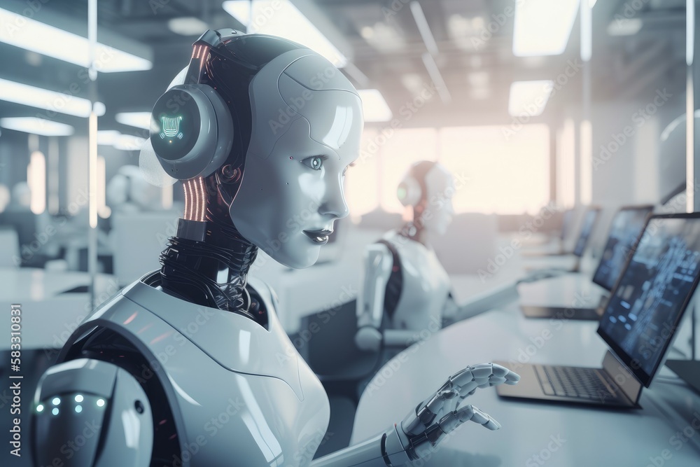 Robots in the call center office. Hot sales concept. AI generated ...