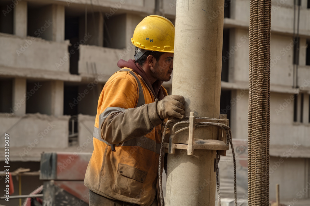 A Construction Worker Using a Jack to Lift Heavy Materials in a ...