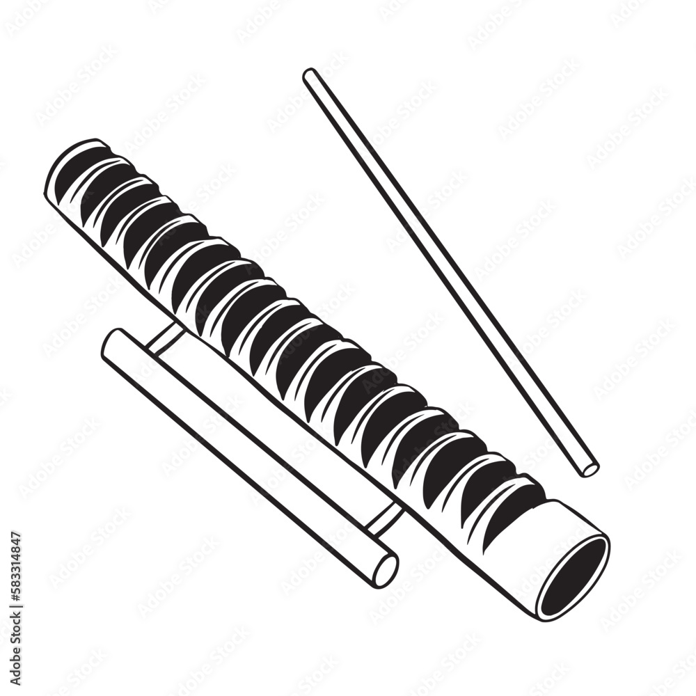 Vecteur Stock Outline drawing Bamboo reco-reco. It is a scraper used as ...