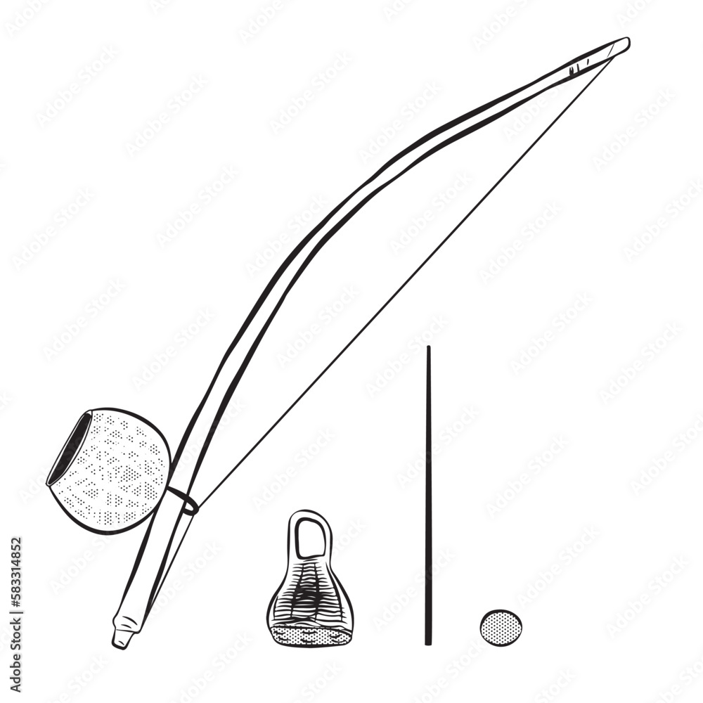 Outline drawing berimbau and caxixi. Musical instruments used in the ...