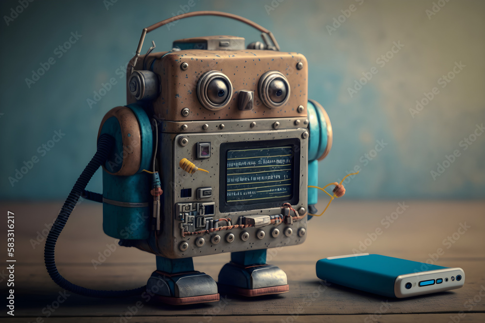 returning to school idea. a metal robot with a programmable electronic ...