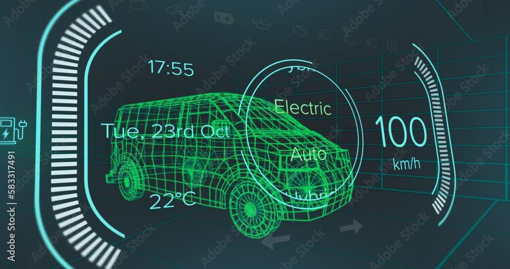 Animation of 3d model of car with digital interface and data processing ...