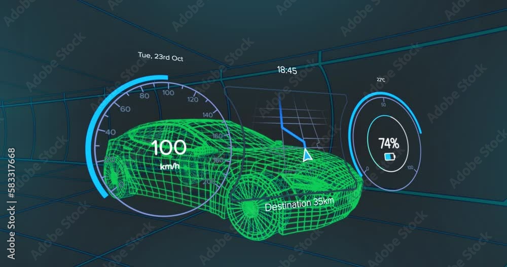 Animation of 3d model of car with digital interface and data processing ...