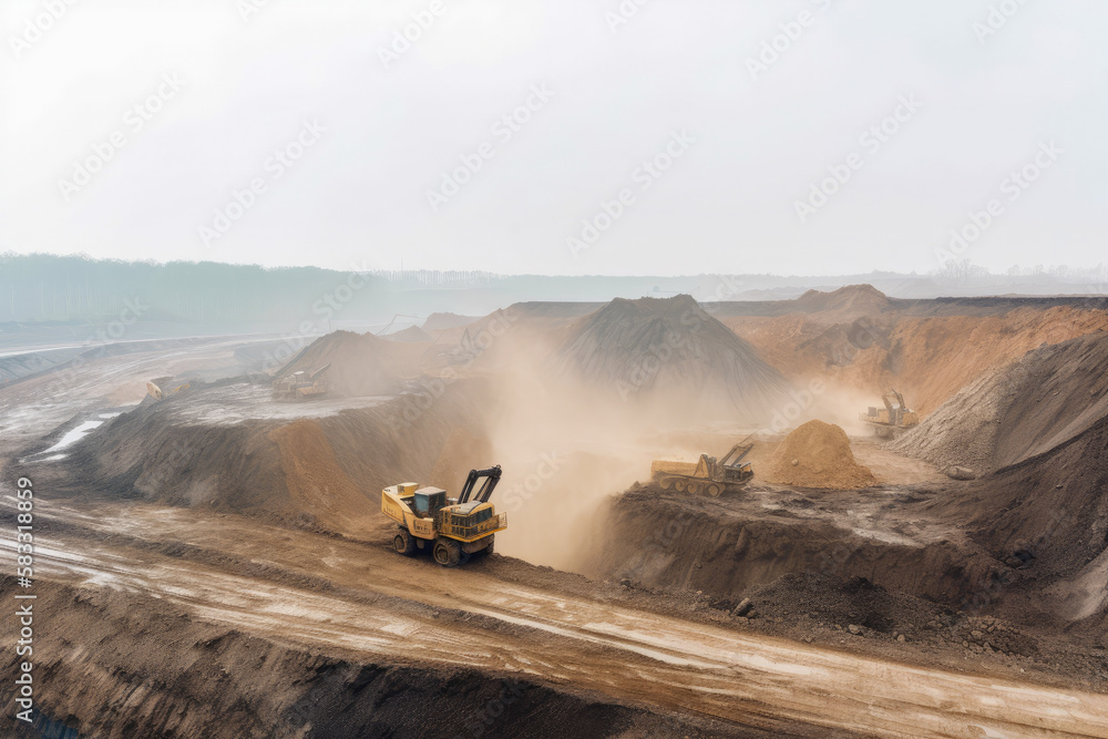 vast, open-pit mine in a desolate landscape with massive excavation ...