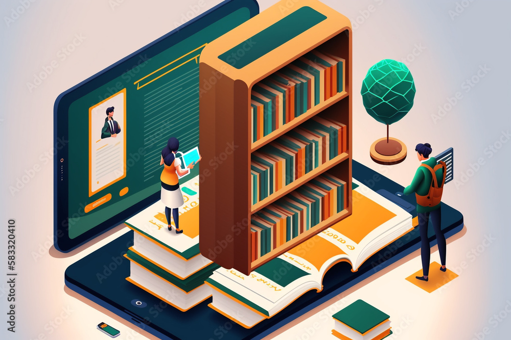 Student reading book in the online library on smartphone elearning ...