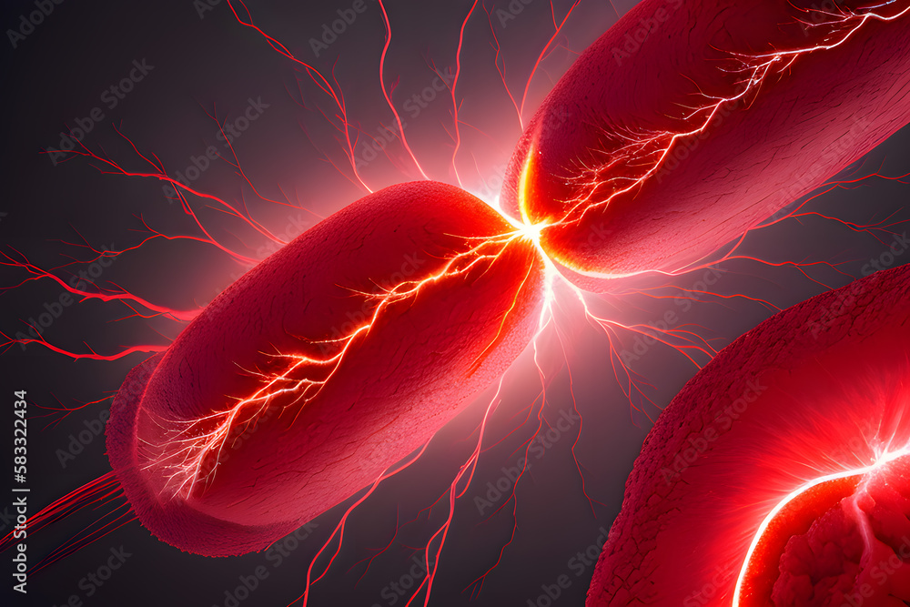 Electric discharge between red blood cells erythrocytes in an artery on ...
