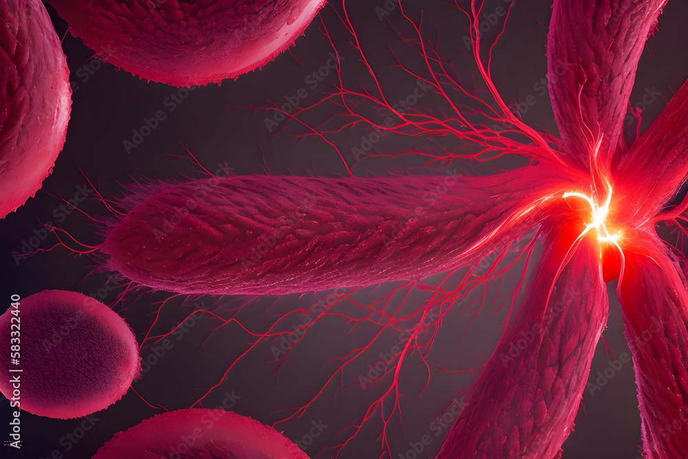 Electric discharge between red blood cells erythrocytes in an artery on ...