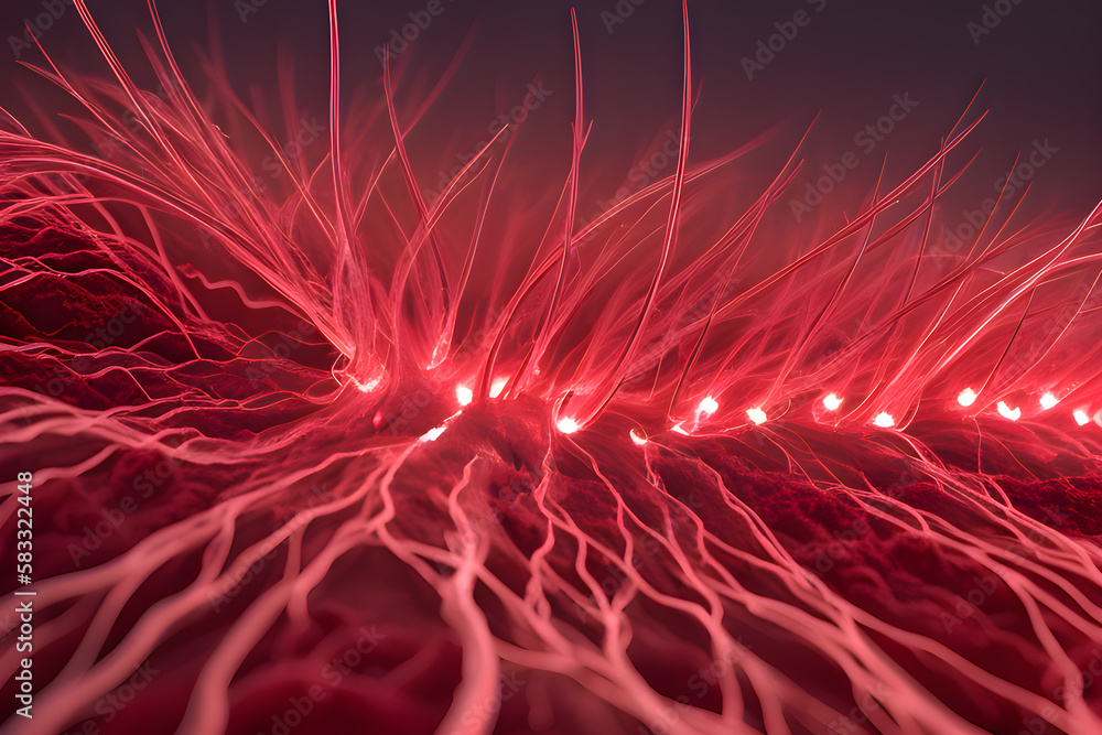 Electric discharge between red blood cells erythrocytes in an artery on ...
