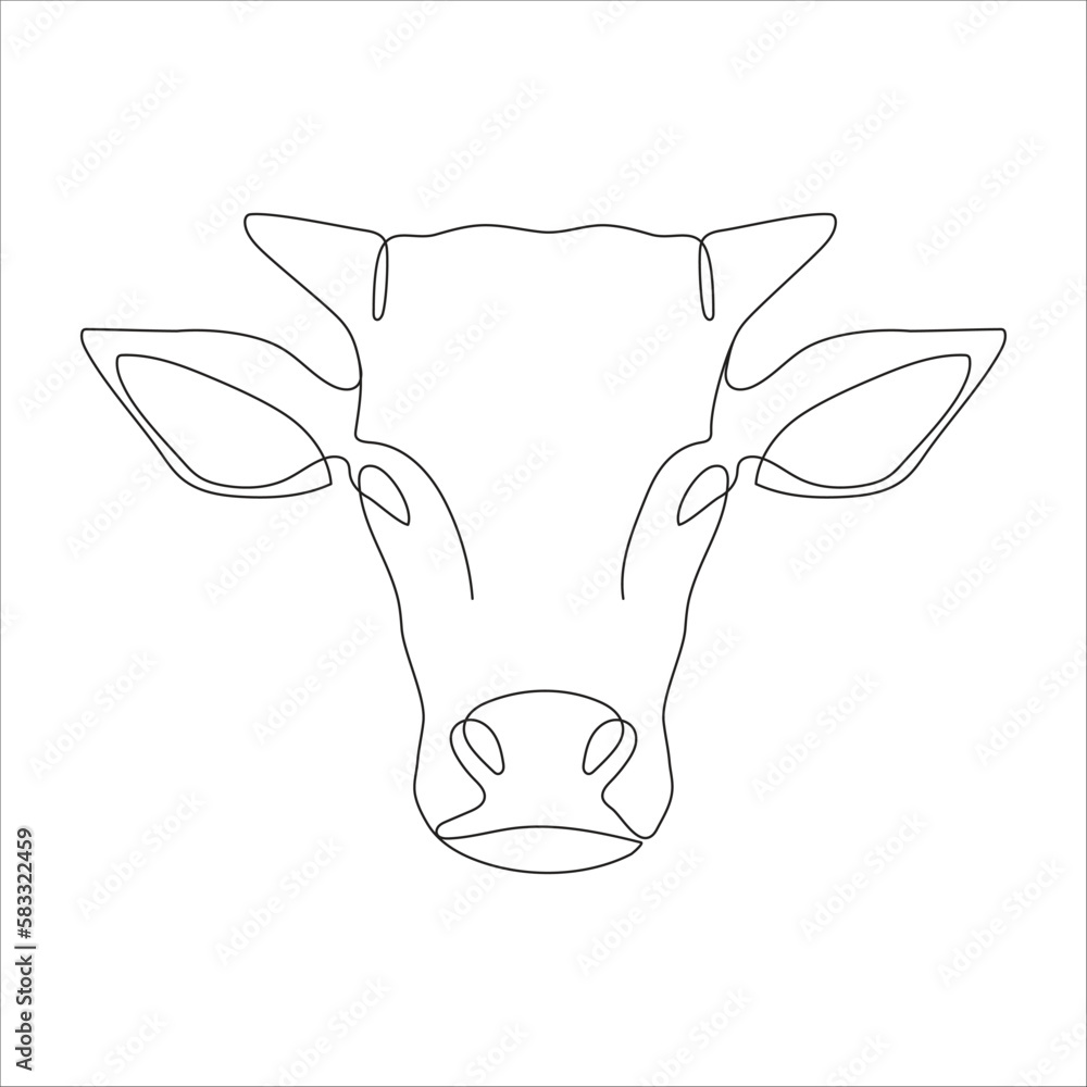 Cow head icon in continuous line drawing style. Horned cow linear icon ...