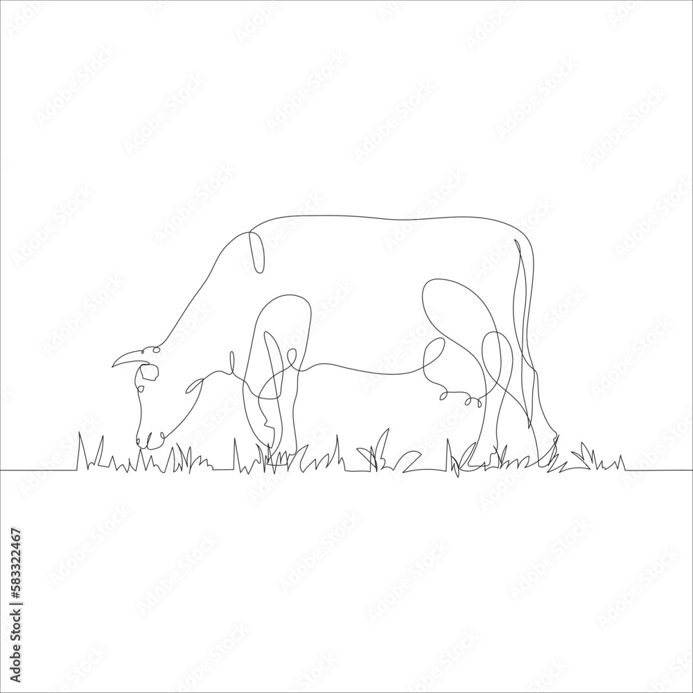 Cow with grass in continuous line art drawing style. Continuous line ... Cow with grass in continuous line art drawing style. Continuous line ...
