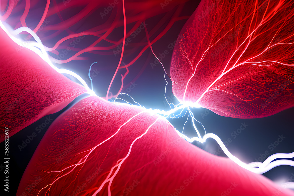 Electric discharge between red blood cells erythrocytes in an artery on ...