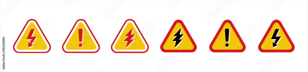 Danger, warning icons. high voltage symbol, lightning, exclamation ...