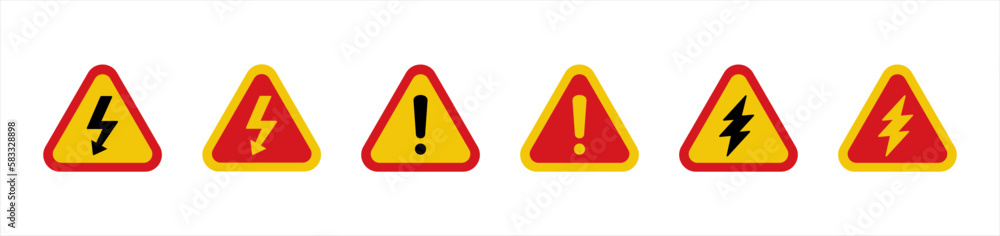 Danger, warning icons. high voltage symbol, lightning, exclamation ...