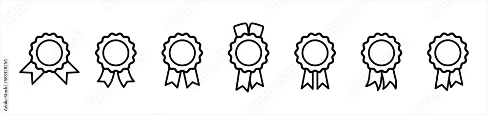 badge with ribbons line icon set. winning award or winning prize symbol ...