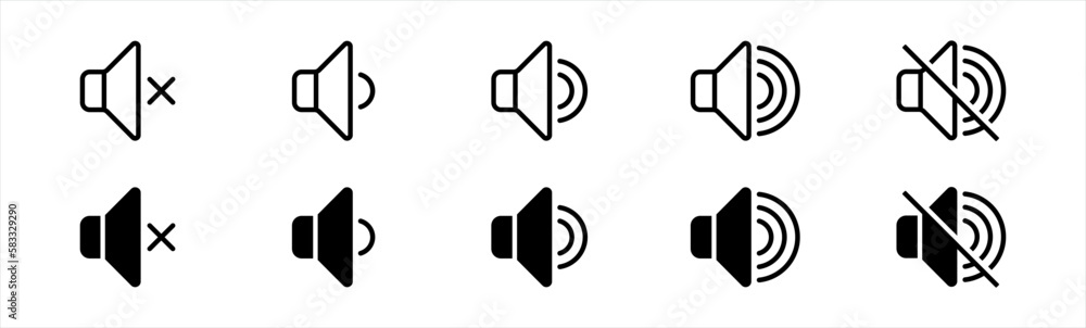 Speaker icon. loudspeaker symbol. speaker on and off sign. audio and ...