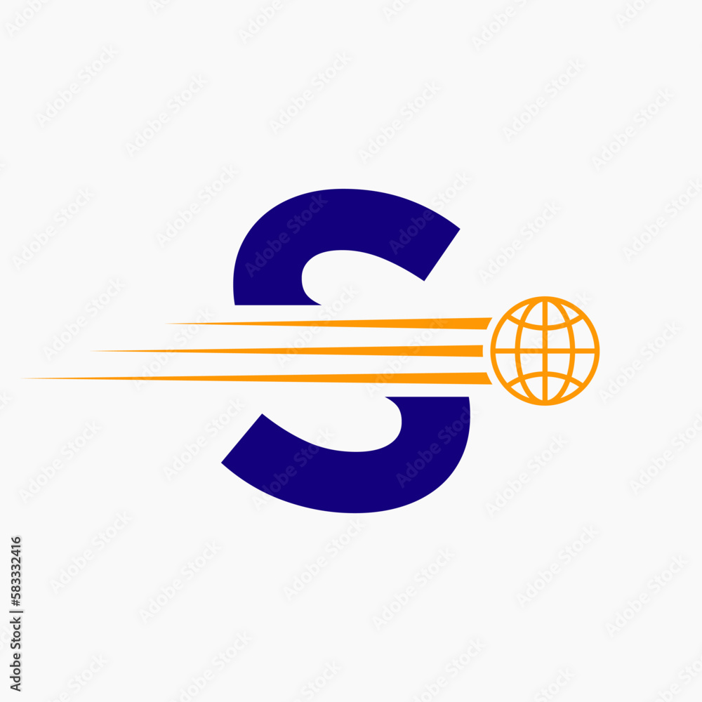 Letter S Global Logo Concept With Moving World Icon. Global Logotype ...