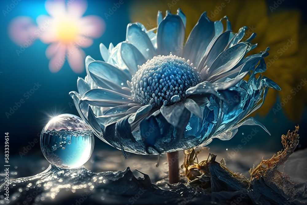 Blue flower melting ice. Spring awakening. Welcome spring. Stock ...