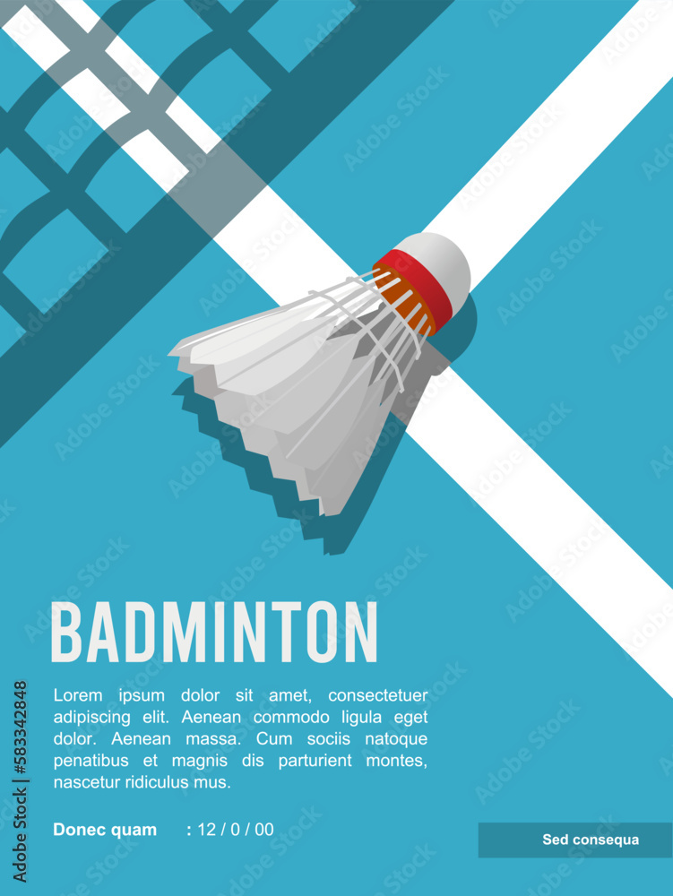 Great simple badminton shuttlecock on the court background design for ...