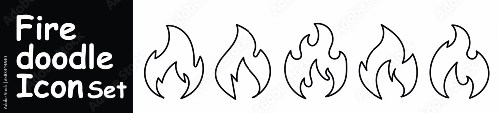Vetor de Hand drawn flames doodle set. Collection of pen ink pencil ...