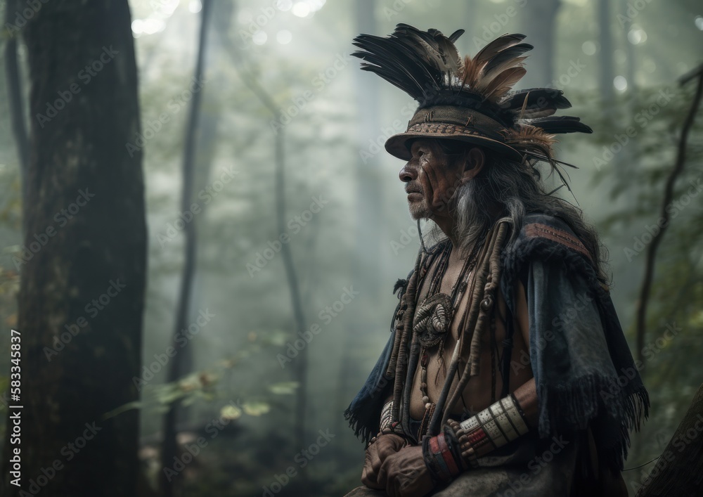 Close up portrait of elderly man from indigenous tribe of Amazon ...