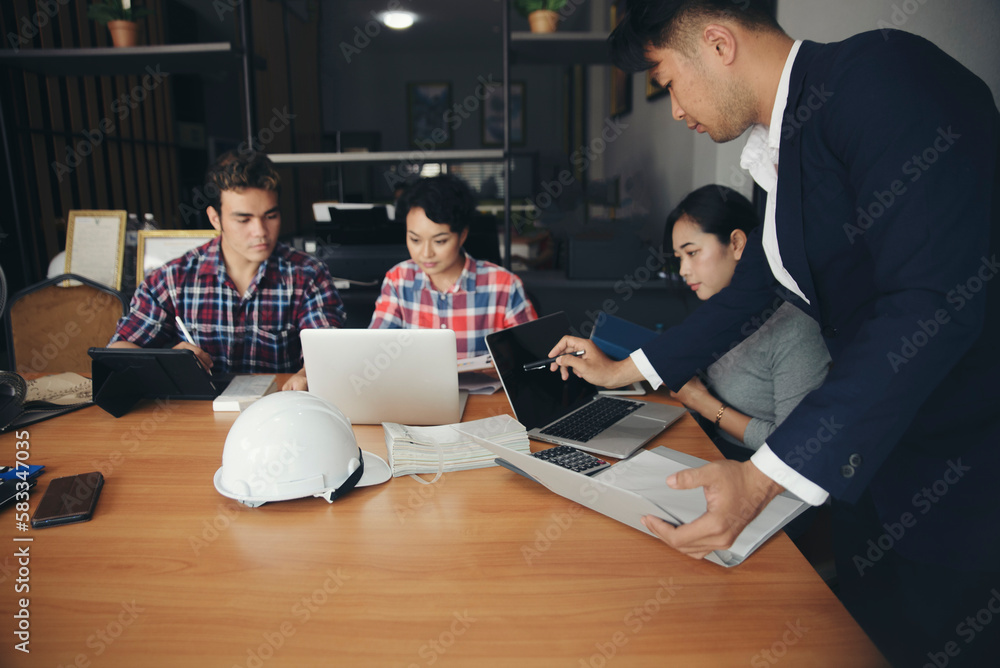 Group of Engineer and teamwork meeting at construction site ...