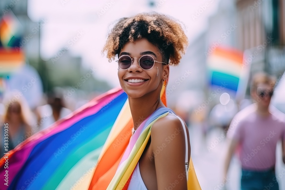 beautiful young black woman smiling queer LGBTQIA+ LGBT people walking ...