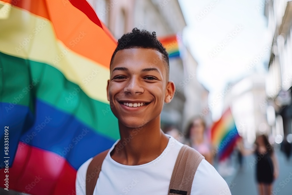 handsome black gay man smiling queer LGBTQIA+ LGBT people walking in ...