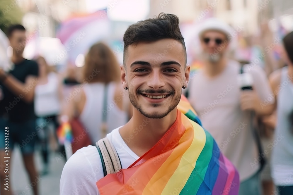handsome gay man smiling queer LGBTQIA+ LGBT people walking in the ...
