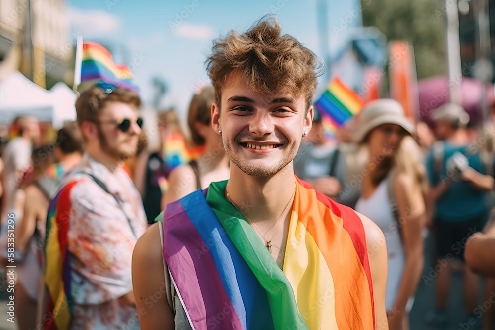 handsome gay man smiling queer LGBTQIA+ LGBT people walking in the ...